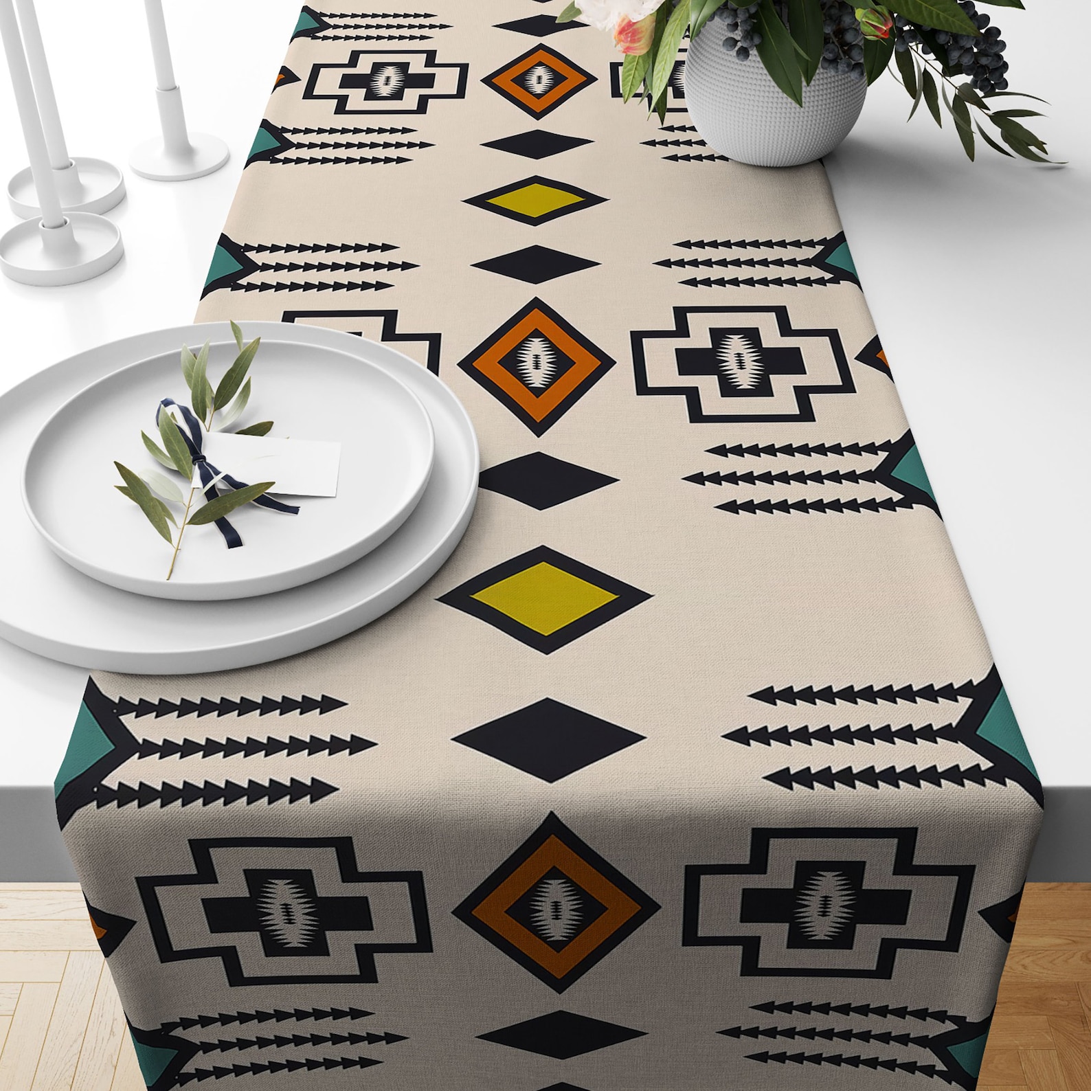 Aztec Table Runner Tribal Kitchen Runners Southwestern | Etsy