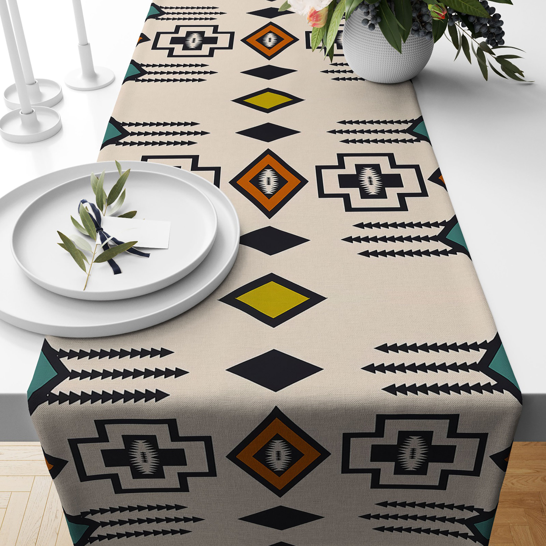Aztec Table Runner Tribal Kitchen Runners Southwestern | Etsy