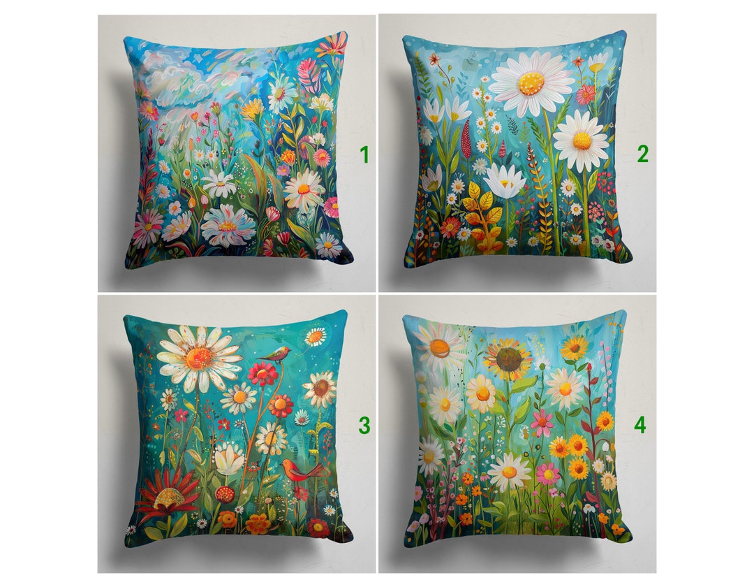 Summer Trend Cushion, Colorful Floral Pillow Cover, Decorative Lumbar ...