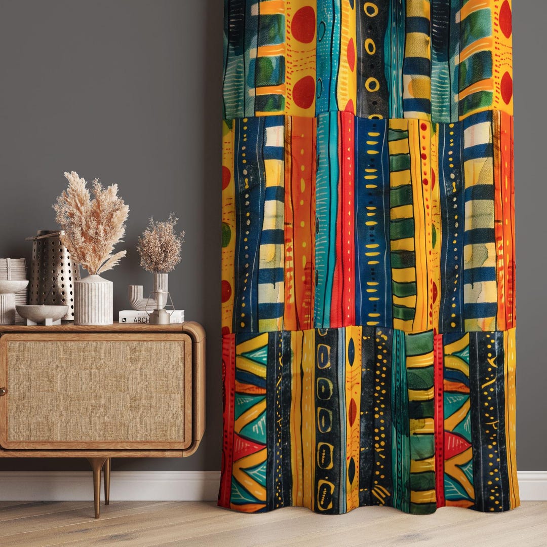 Vibrant Tribal Pattern Curtain, African Inspired Window Curtains ...