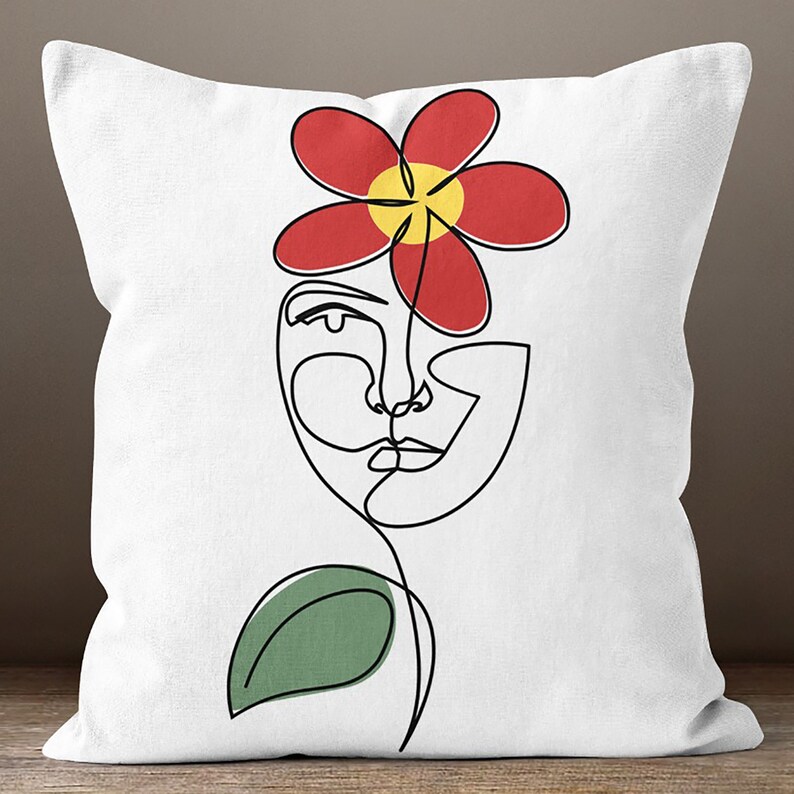One Line Art Pillow Cover, Woman Portrait Cushion Cover, Abstract ...