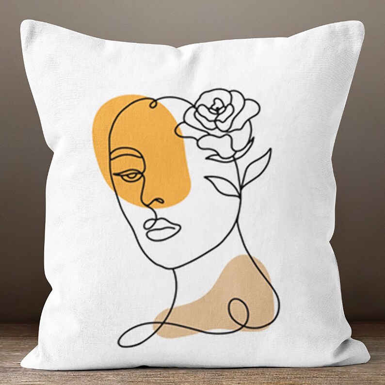 One Line Art Pillow Cover, Woman Portrait Cushion Cover, Abstract ...