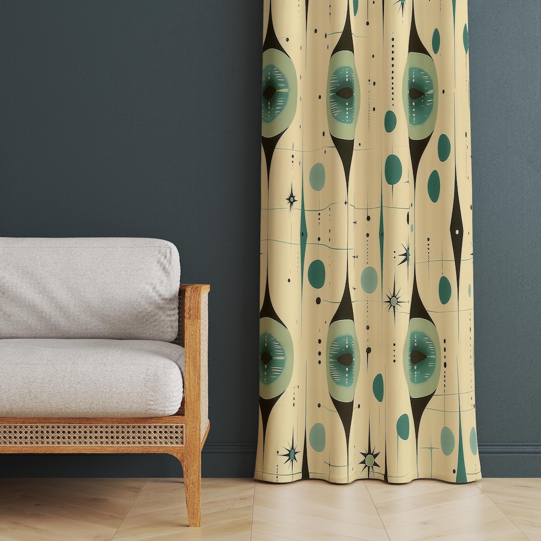 Mid-century Atomic Curtain Panels, Abstract Eye Curtain, Retro Style ...