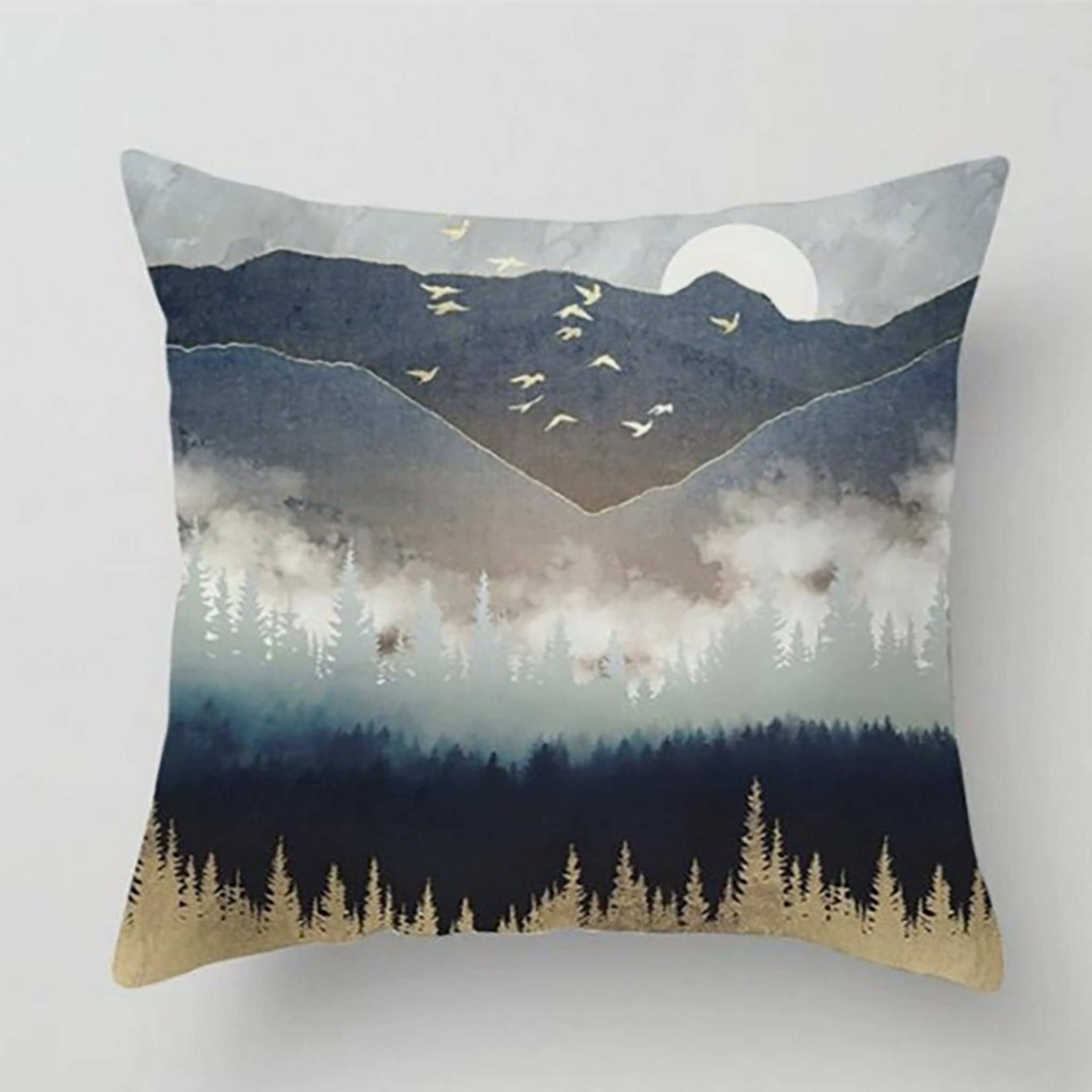 Mountain Pillow Cover, Abstract Landscape Pillow Case, Moon and Lake ...