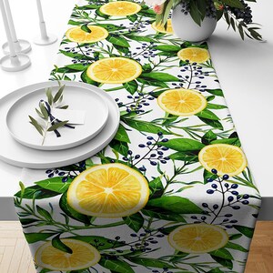 Lemon Table Runner, Floral Lemons Olive Branch Design Table Decor ...