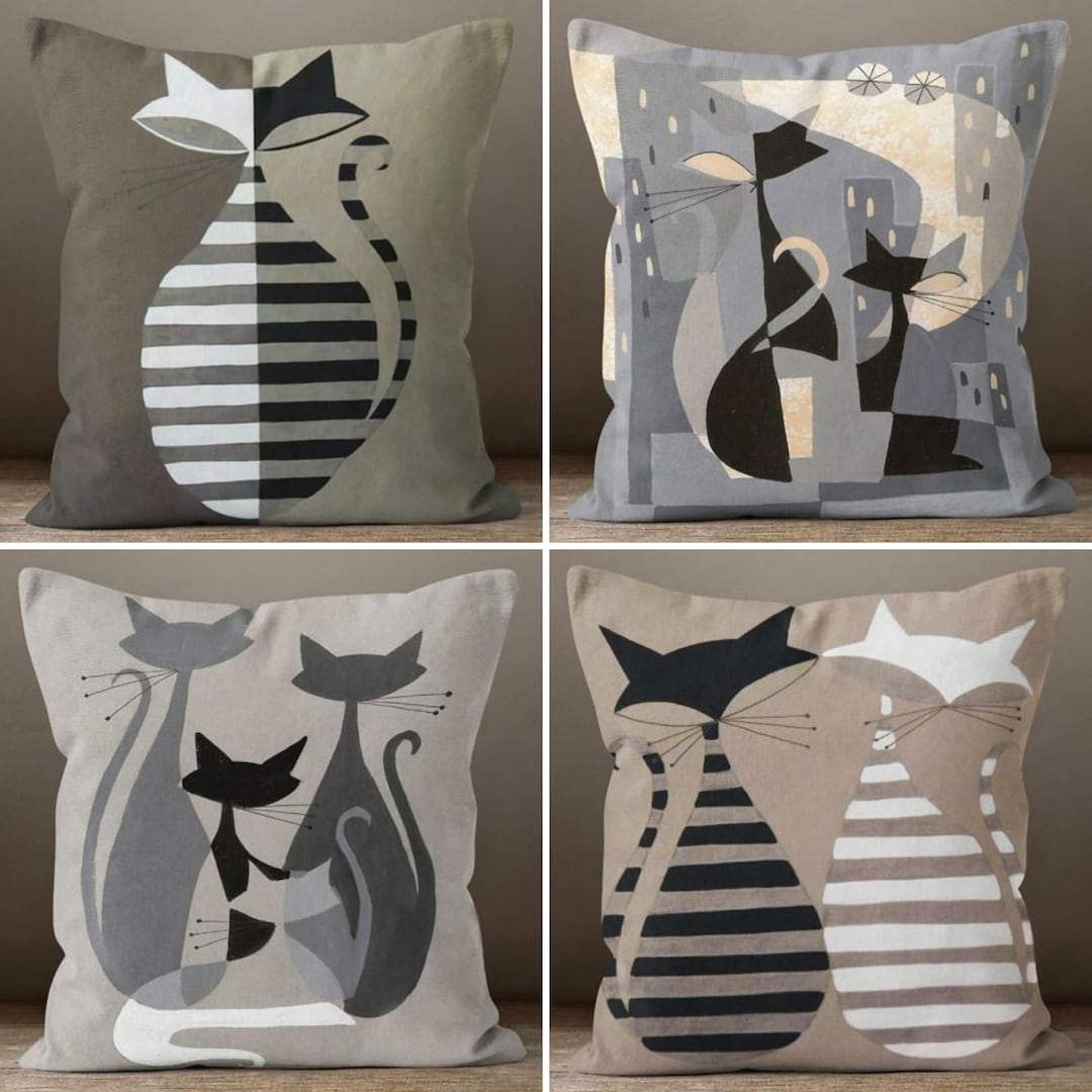 Cat Pillow Covers Cute Cat Pattern Cushion Case Housewarming - Etsy