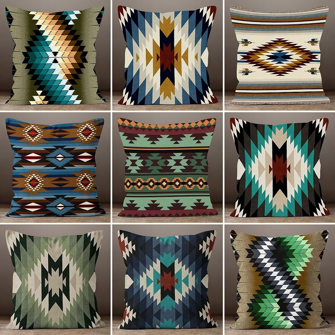 Rug Design Pillow Covers, Aztec Printed Cushion Covers, Farmhouse ...