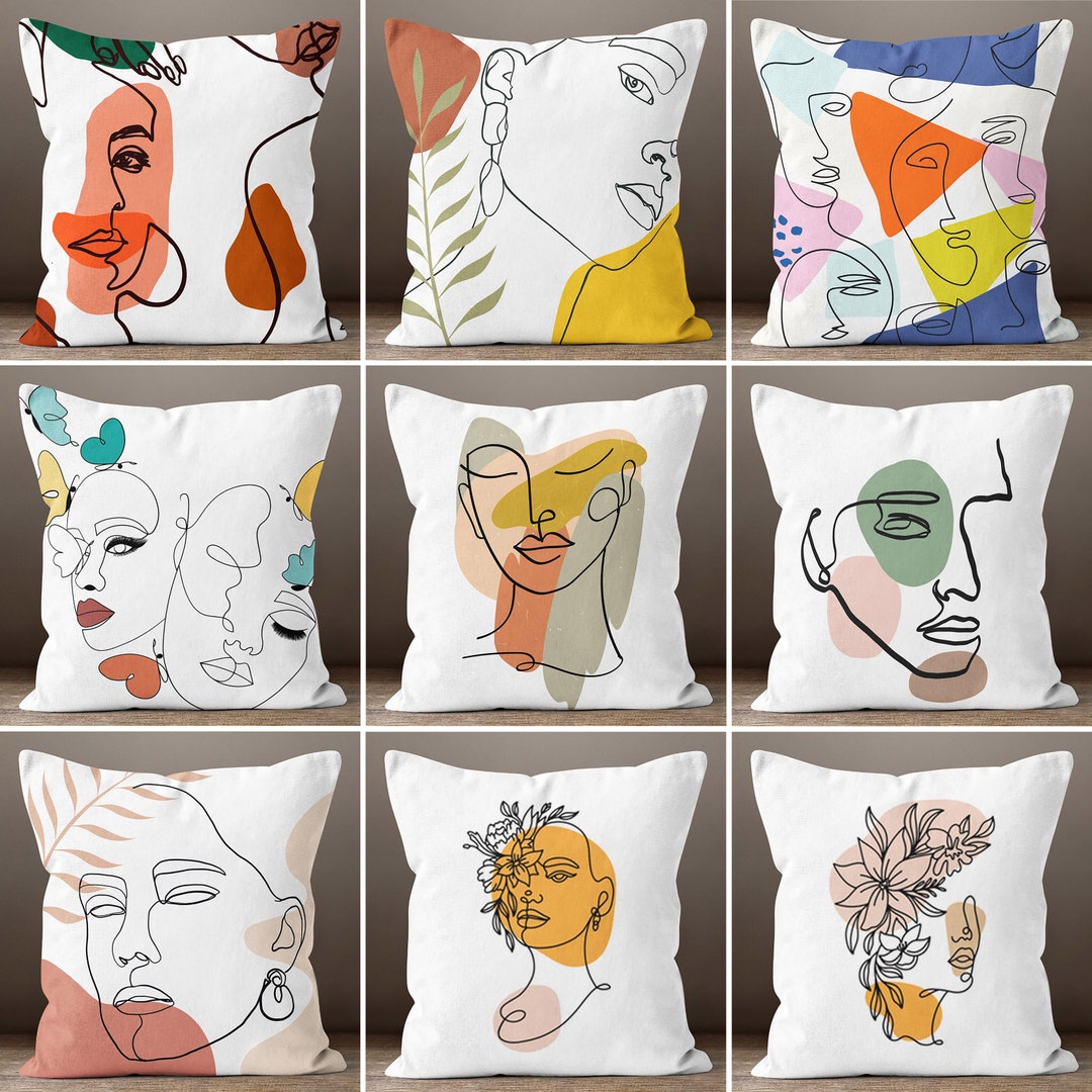 Abstract Art Print Pillow Covers - Minimal Continuous Line Art ...