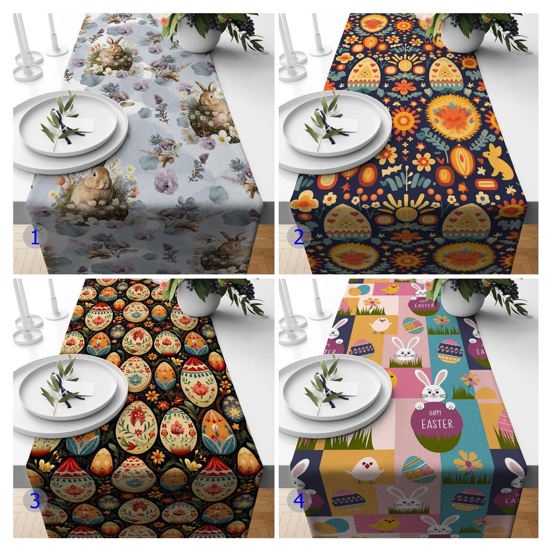 Easter Bunny Table Runners, Colorful Easter Egg Tablecloths, Happy ...