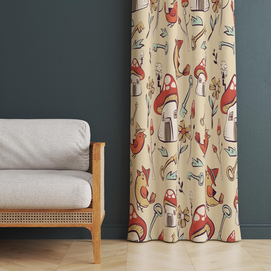 Whimsical Mushroom Curtain Panels, Enchanted Forest Window Curtain ...