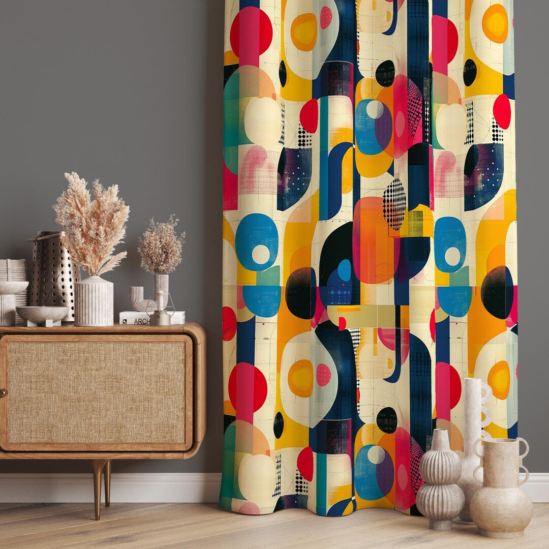 Abstract Geometric Curtain Panels, Mid-century Modern Patterned Drapes ...