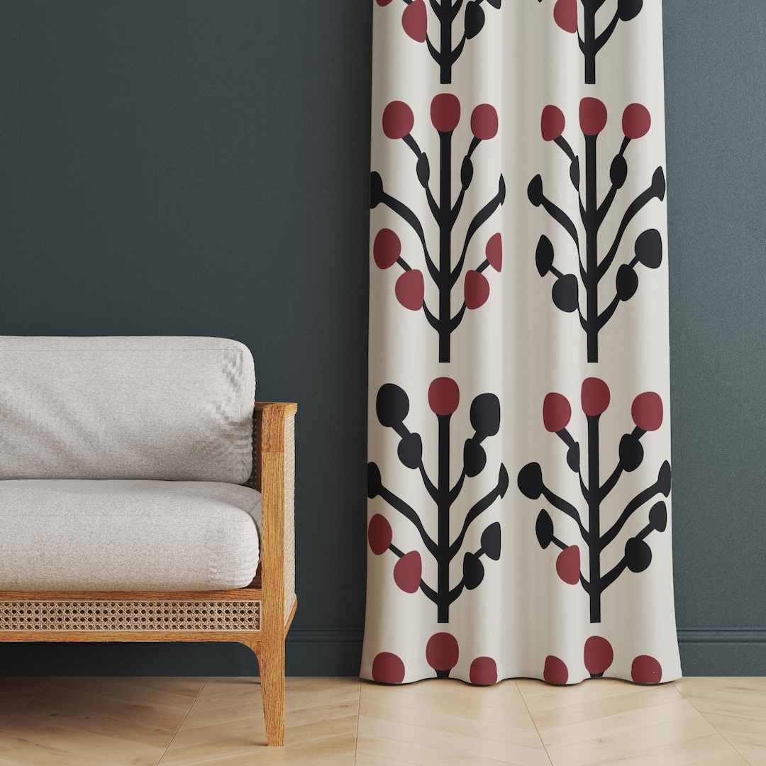 Orla Kiely Style Stem Curtain Panel, Retro Floral Window Drapes, Mid ...