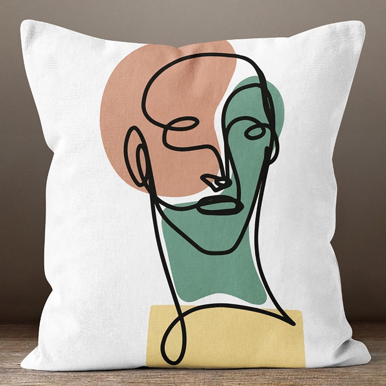 One Line Art Pillow Cover, Woman Portrait Cushion Cover, Abstract ...