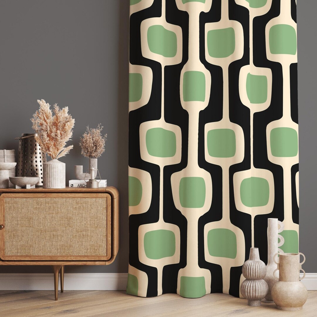 Mid-century Modern Geometric Curtain Panel, Retro Abstract Curtain ...