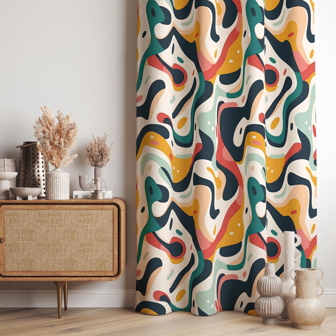 Vibrant Abstract Swirl Curtain Panels, Bold Colorful Organic Shapes ...