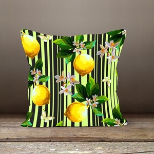 Yellow Lemon Pillow Cover, Lemon Leaves Pillow Case, Kitchen Home Decor ...