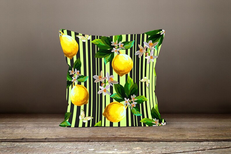 Yellow Lemon Pillow Cover, Lemon Leaves Pillow Case, Kitchen Home Decor ...