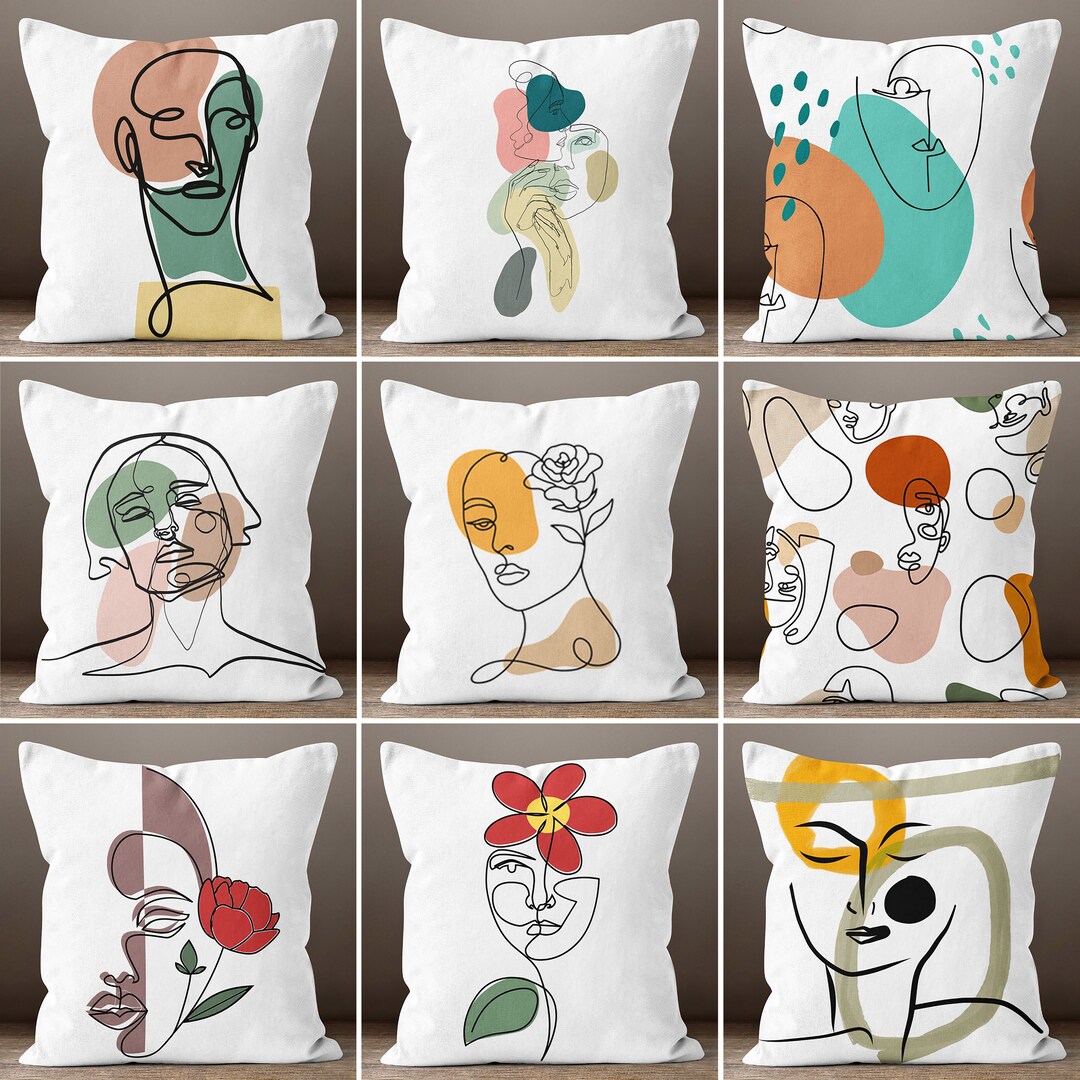One Line Art Pillow Cover, Woman Portrait Cushion Cover, Abstract ...