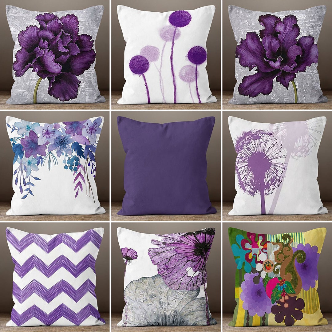 Purple Summer Trend Cushion Case, Purple Floral Pillow Cover ...