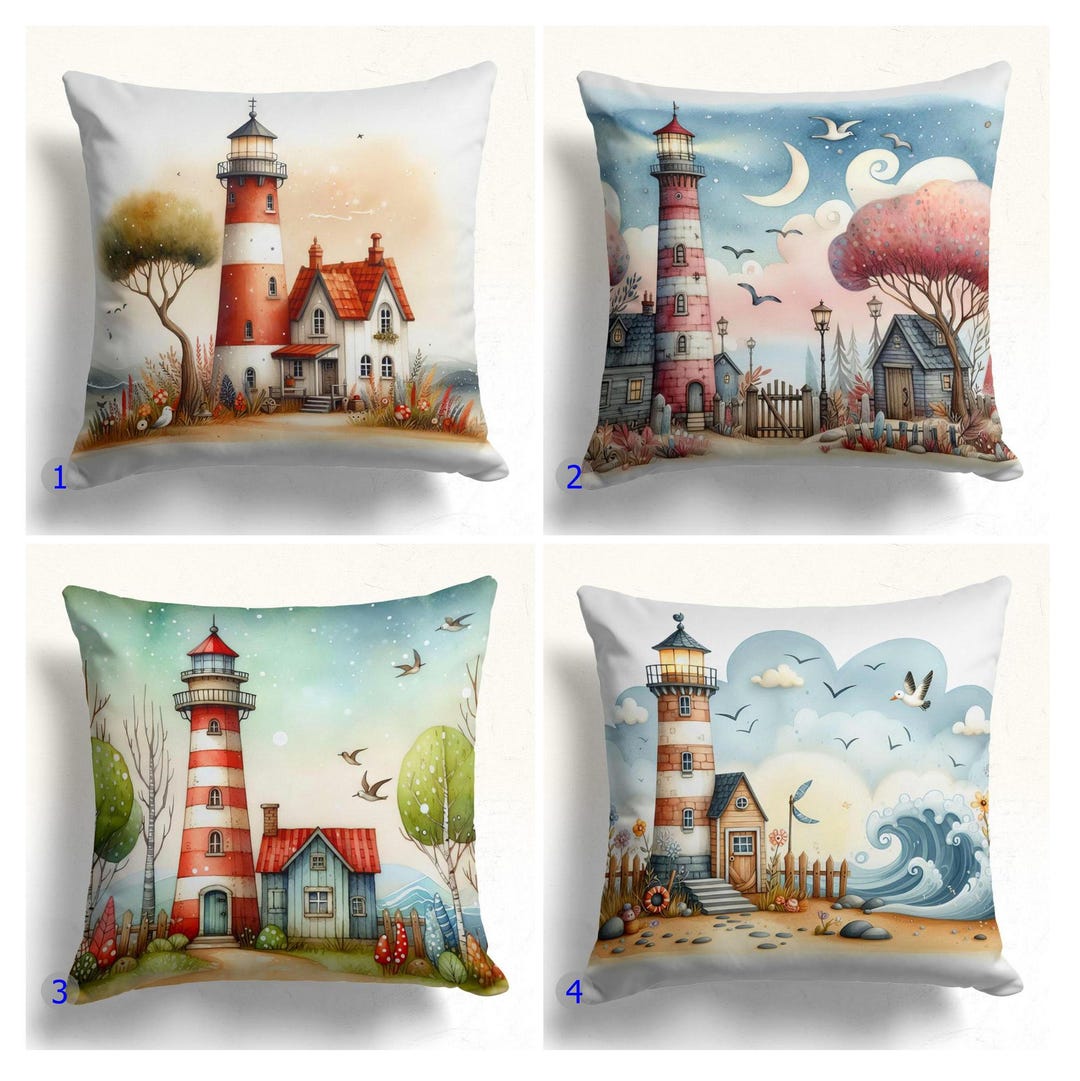 Lighthouse Pillow Cover, Cute Lighthouse Pillow Cover, Coastal Cottage ...
