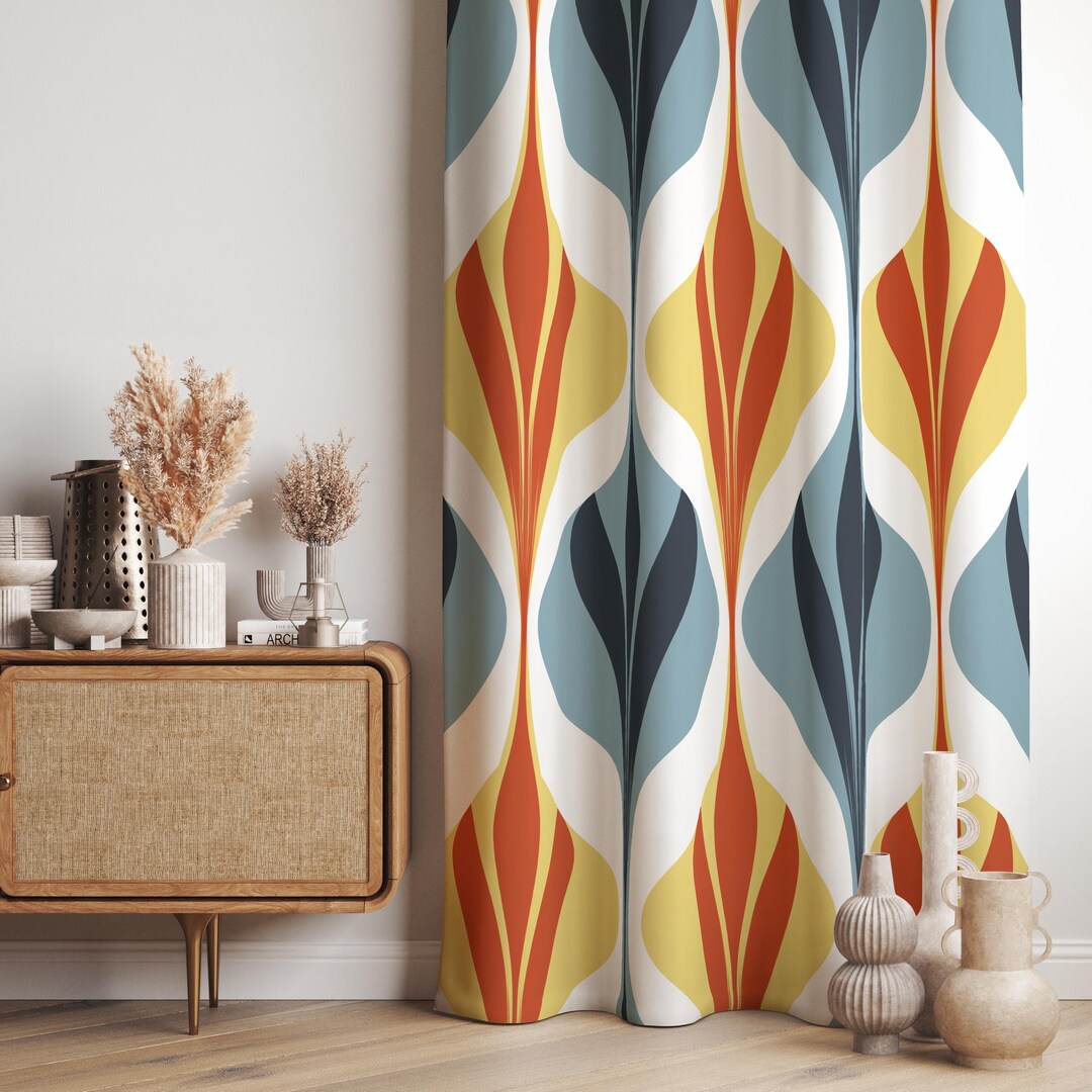 Retro Mid-century Modern Abstract Leaf Curtains, Organic Shaped ...