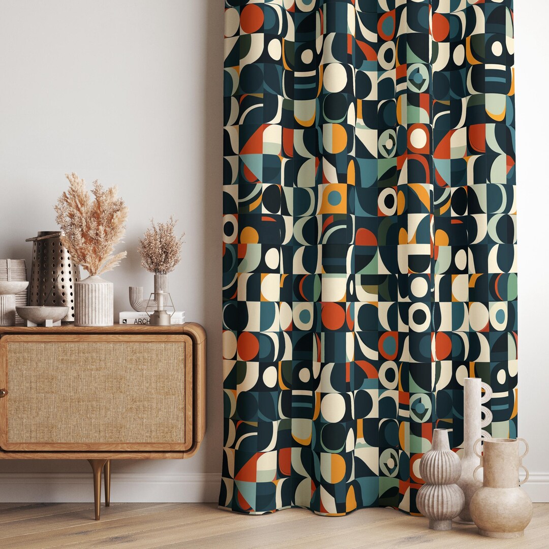 Modern Abstract Geometric Curtain Panel, Mid-century Modern Curtains ...