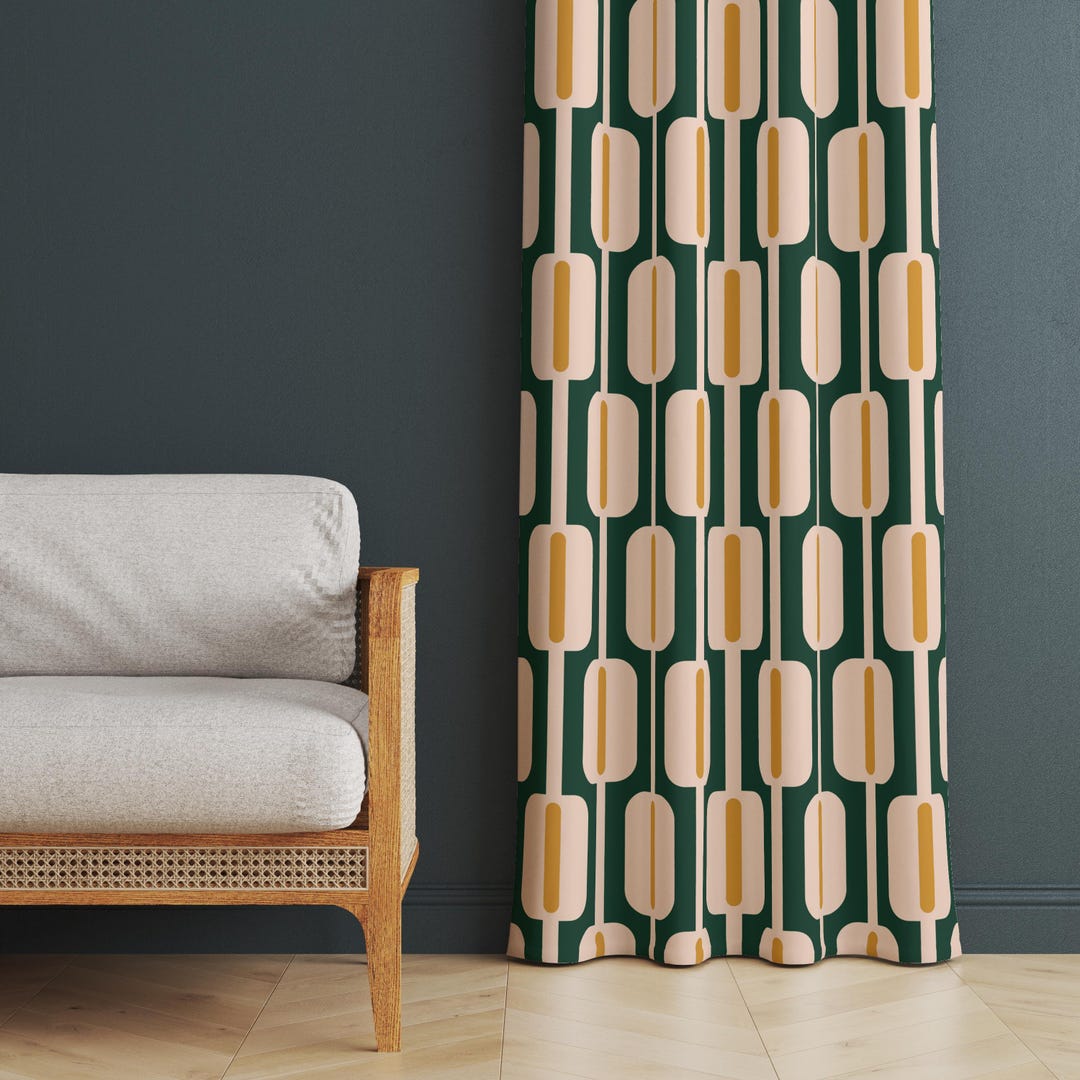 Mid-century Modern Curtain Panels, Retro Geometric Print Curtain ...