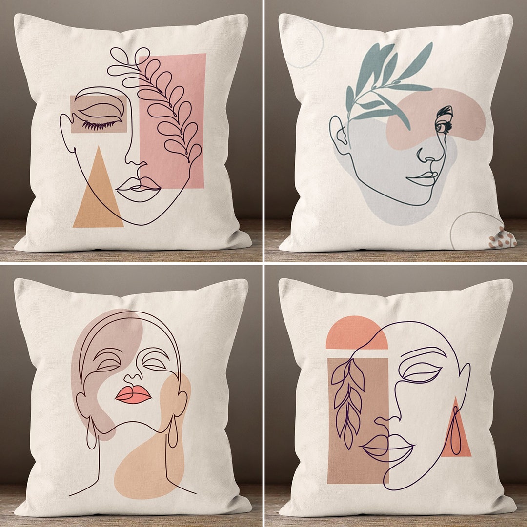 Line Drawing Pillow Cover, Woman Portrait Cushion Cover, Minimalist ...