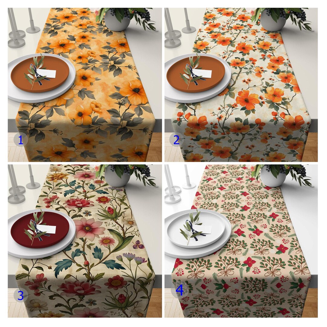 Soft Orange Floral Table Runner, Botanical Table Decor, Romantic Table ...