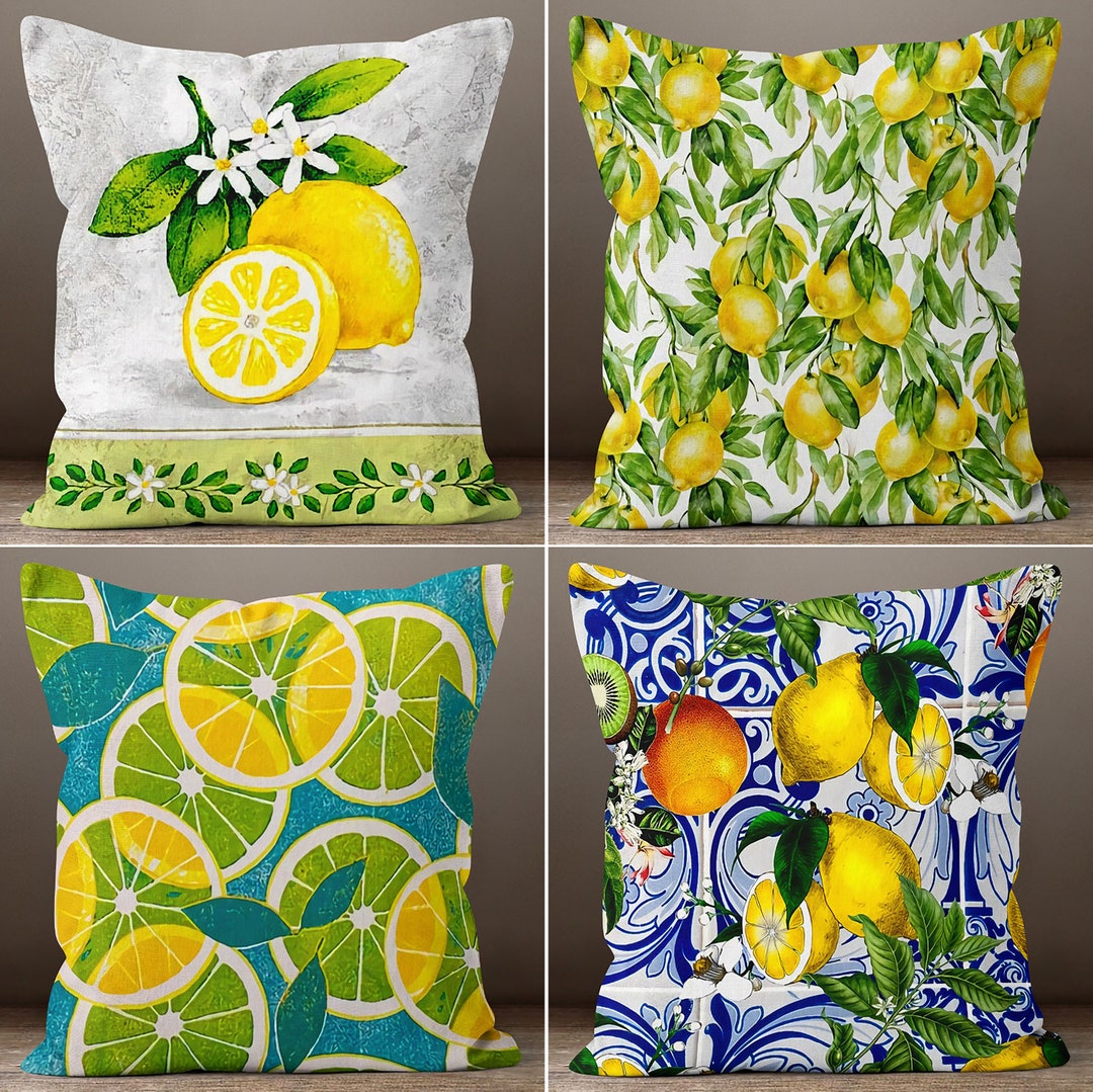 Yellow Lemons With Green Leaves Pillow Cover, Lemon Pillow Case ...