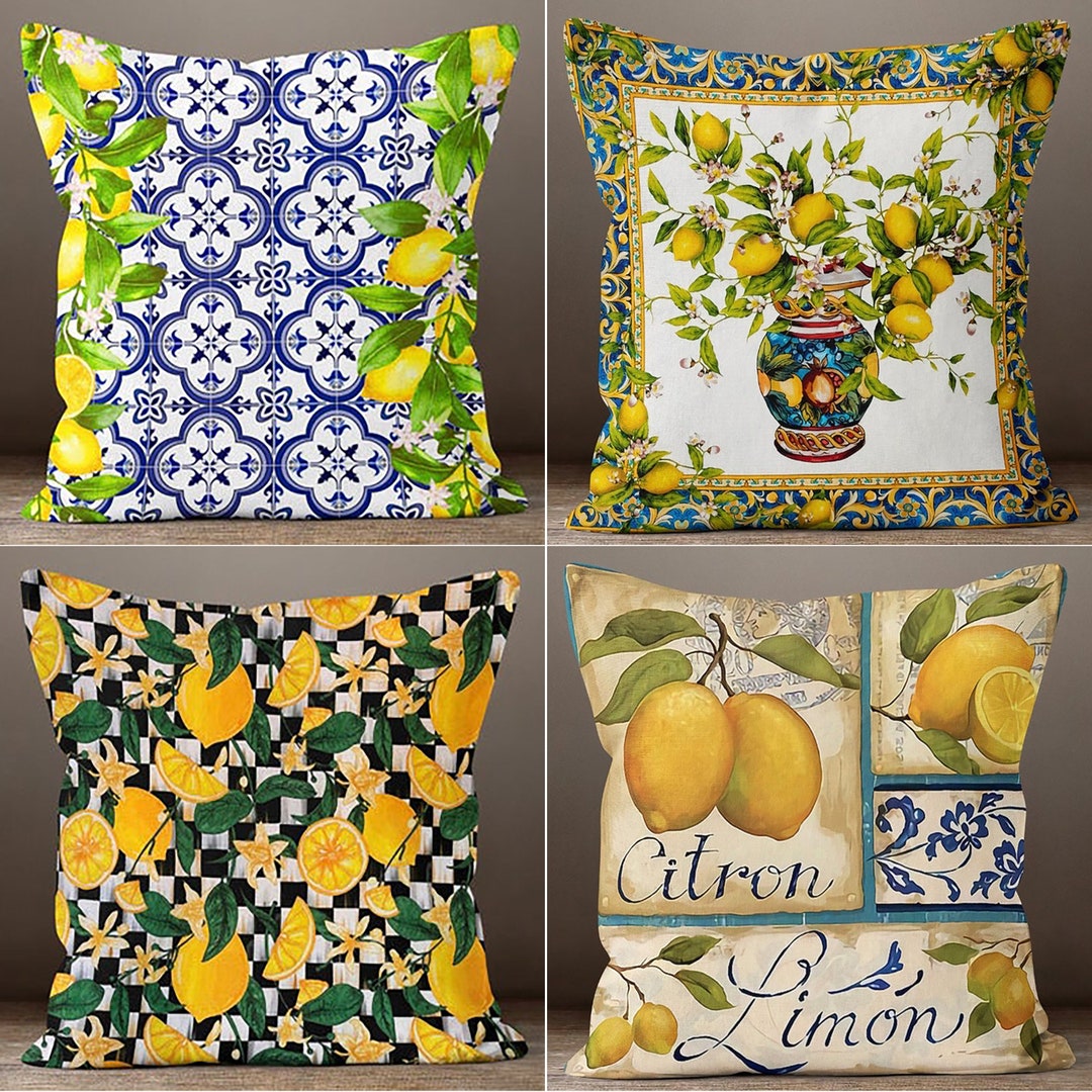 Yellow Lemons With Green Leaves Pillow Cover, Lemon Pillow Case ...