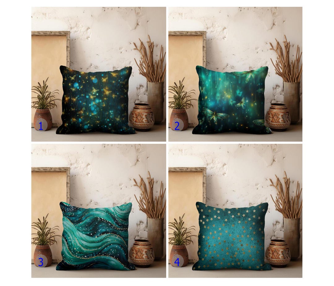 Gold Starry Night Emerald Green Pillow Cover, Forest Green Starry Sky ...