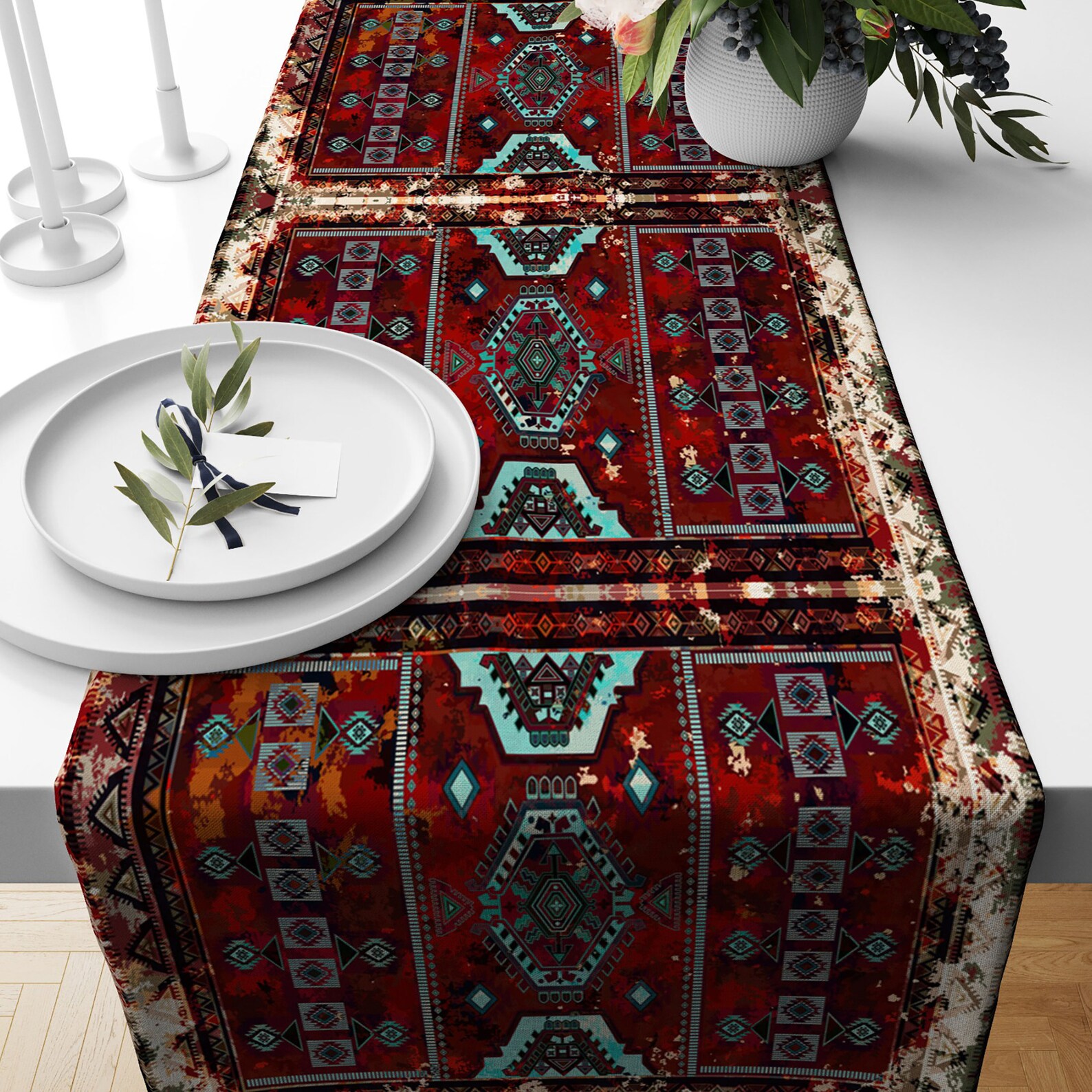 Aztec Table Runner, Tribal Kitchen Runners, Southwestern Tablecloth ...