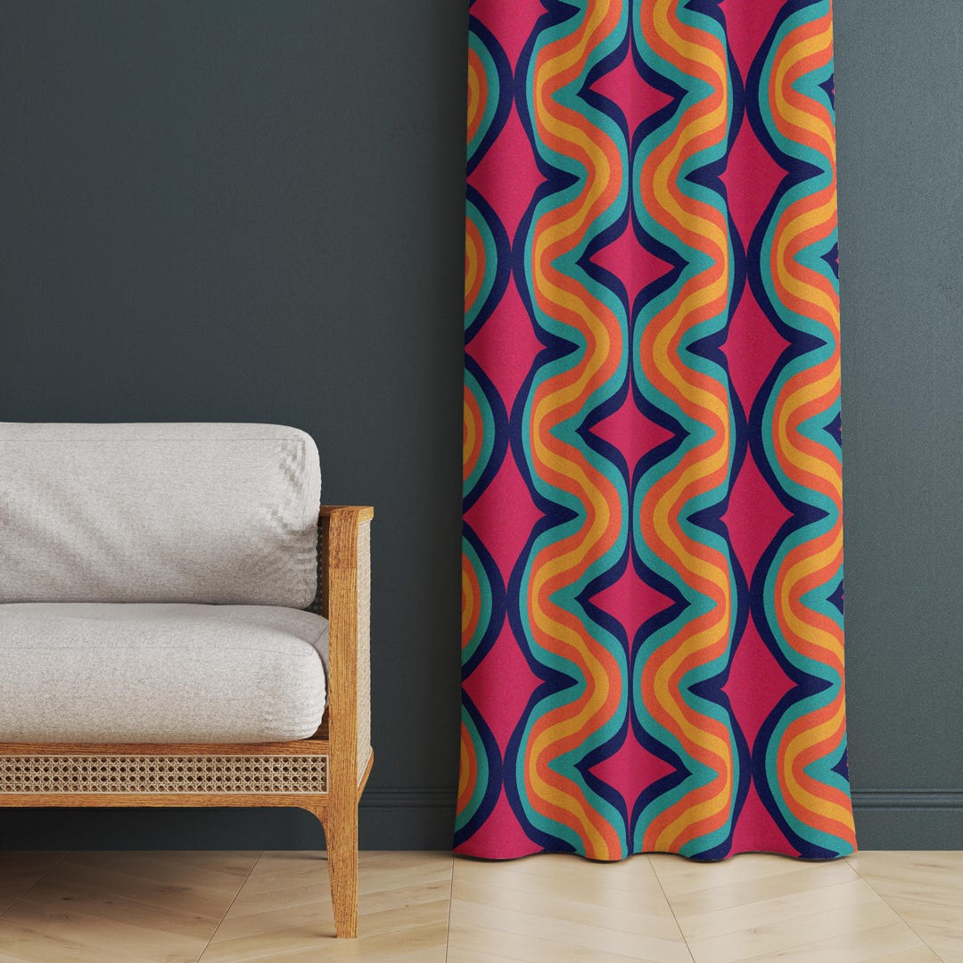 Retro Wave Pattern Curtain Panels, Mid-century Modern Drapes, Bold ...