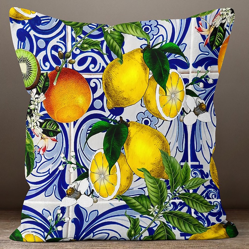Yellow Lemons With Green Leaves Pillow Cover, Lemon Pillow Case ...