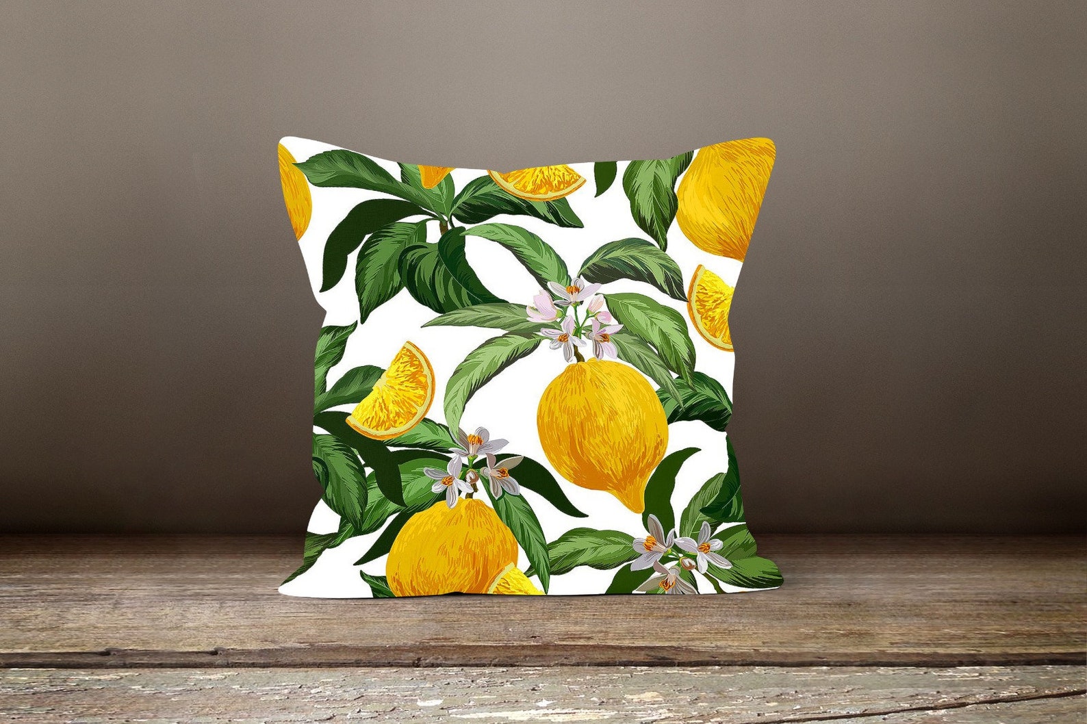 Yellow Lemon Pillow Cover, Lemon Leaves Pillow Case, Kitchen Home Decor ...