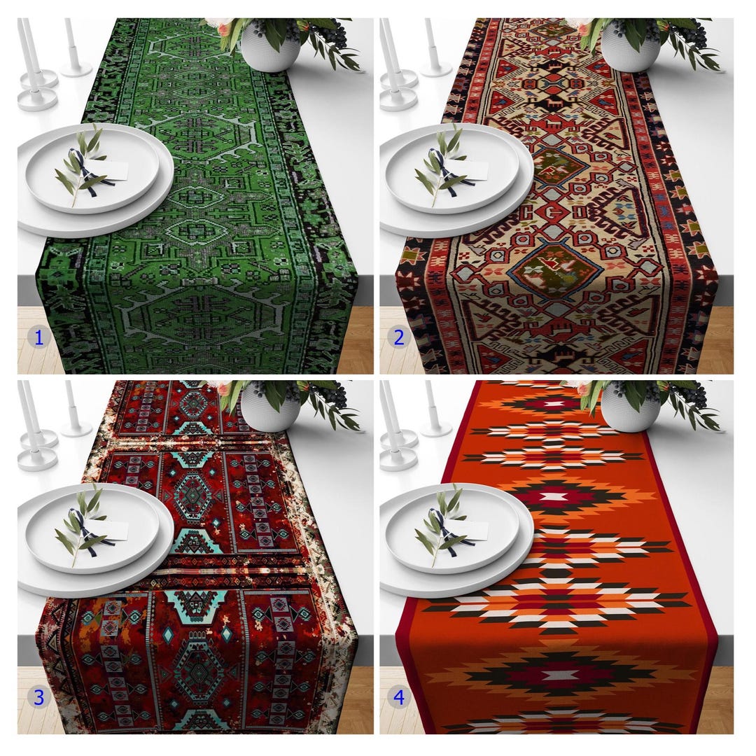Tribal Carpet Print Table Runner: Vintage Geometric Ethnic Table Decor ...