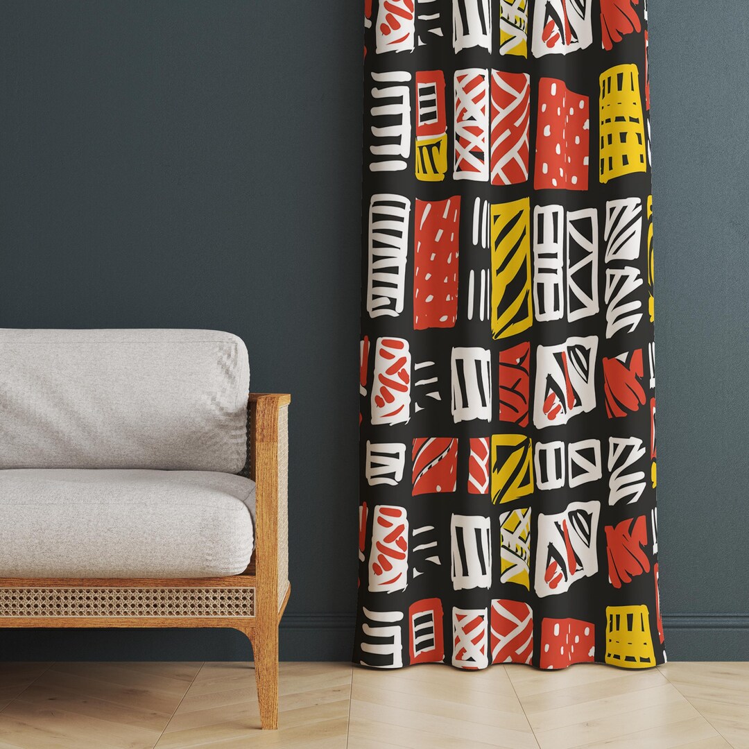 Bold African Mudcloth Print Curtains, Abstract Tribal Pattern Window ...