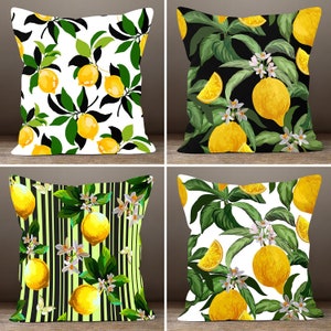 Yellow Lemon Pillow Cover, Lemon Leaves Pillow Case, Kitchen Home Decor ...