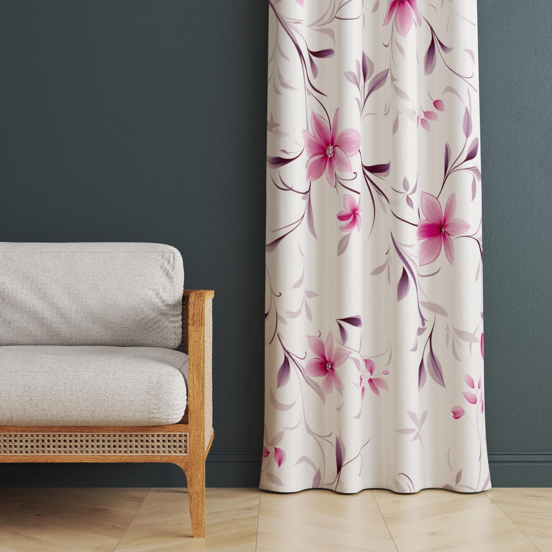 Pink Floral Curtain Panels, Decorative Window Panel, Floral Print ...