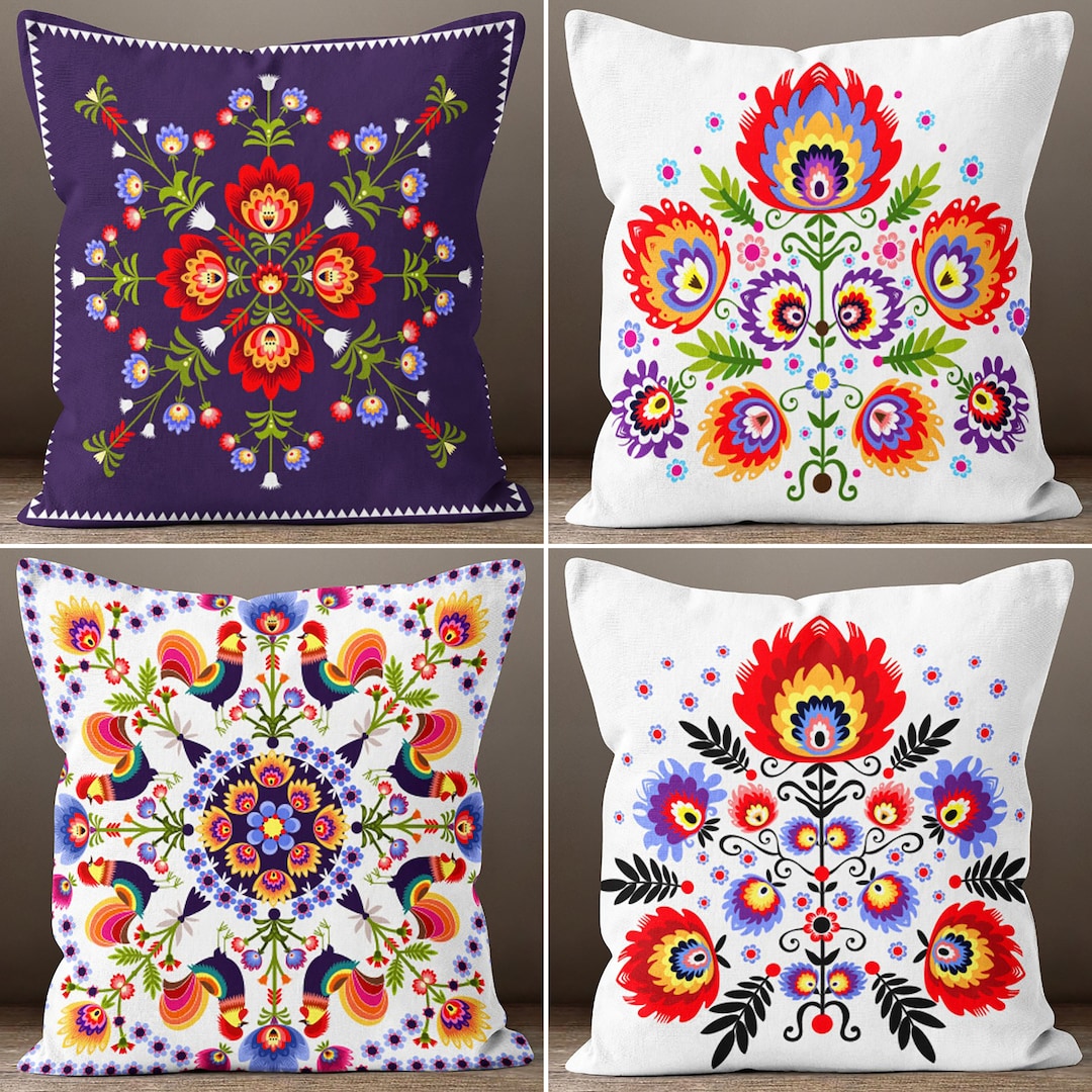 Summer Trend Cushion, Colorful Floral Pillow Cover, Decorative Lumbar ...
