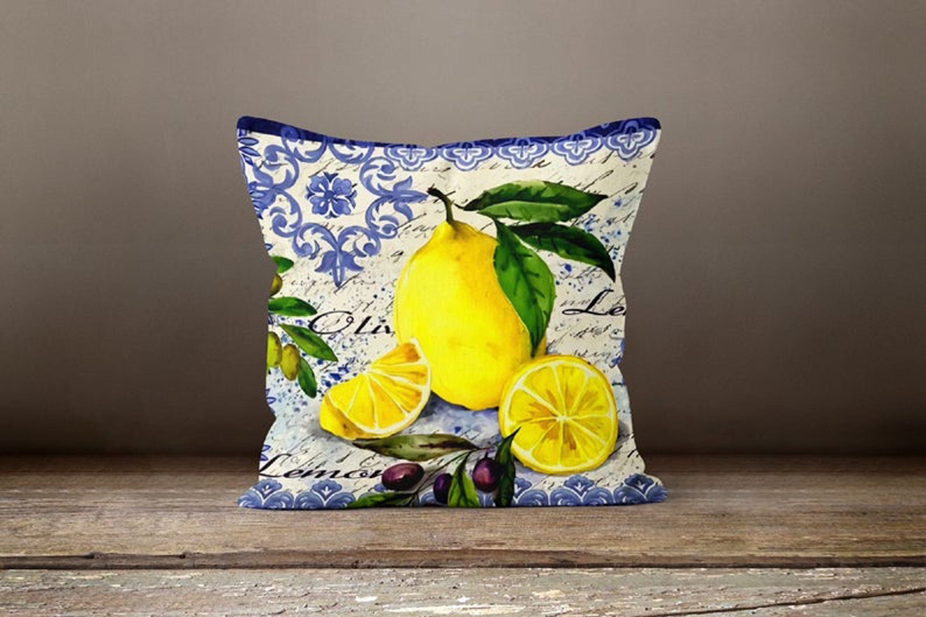 Yellow Lemons With Green Leaves Pillow Cover, Lemon Pillow Case ...