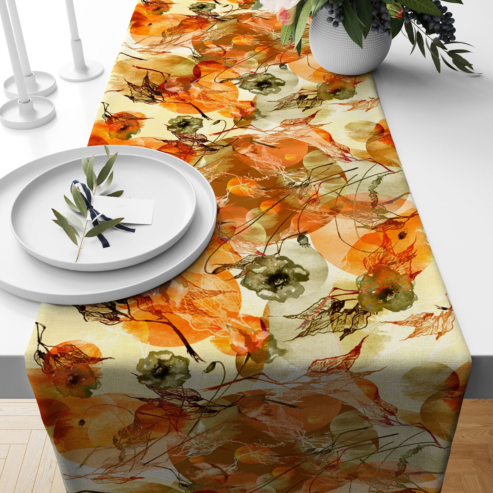 Dry Orange Color Leaves Table Runner Hello Autumn Home Decor - Etsy