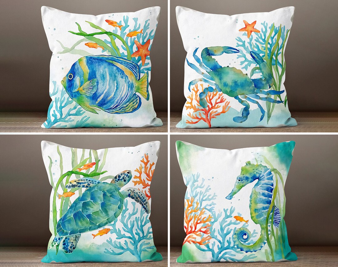 Nautical Beach House Pillow Cover, Starfish Pillowcase, Sea Turtle ...