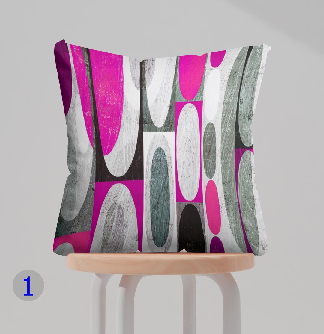 Modern Abstract Oval Pillow Covers, Geometric Pink Gray White Cushion ...
