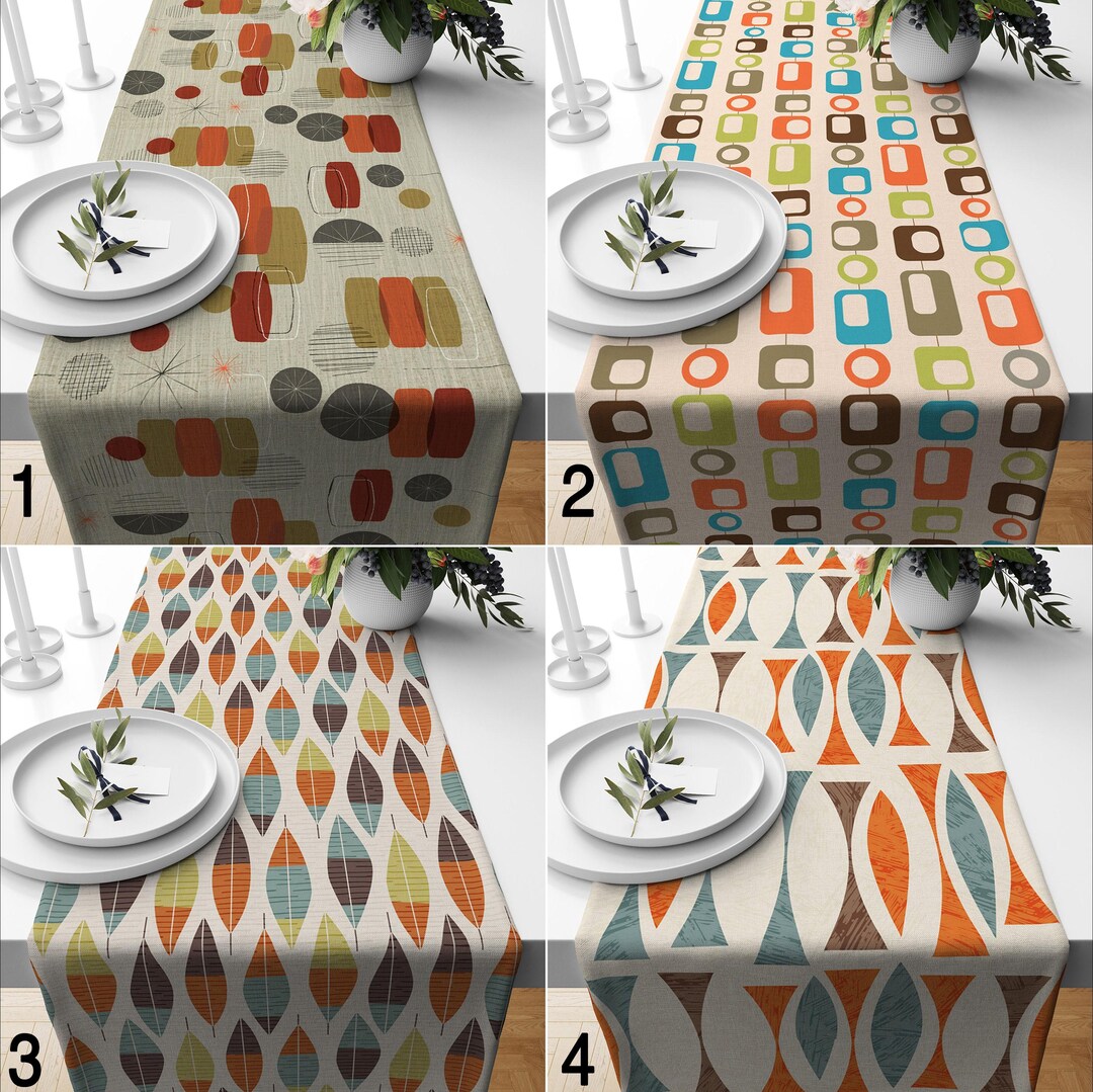 Retro Geometric Print Table Runner: Mid-century Modern Table Decor - Etsy