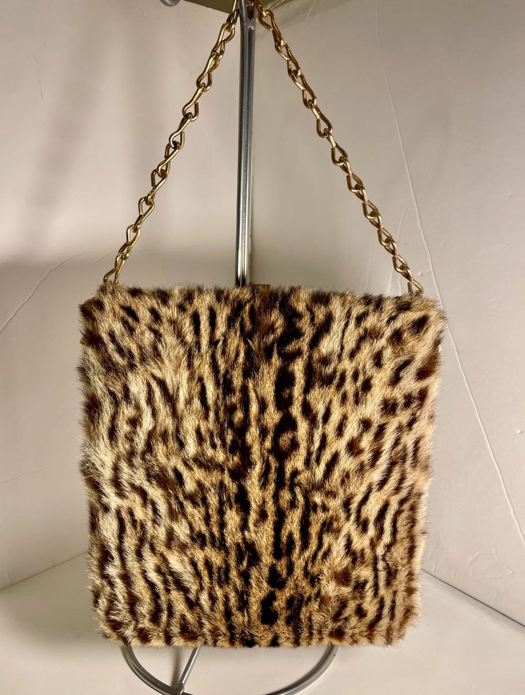 VTG Leopard Print Box Frame Fur Purse Handbag Gold Chain - Etsy