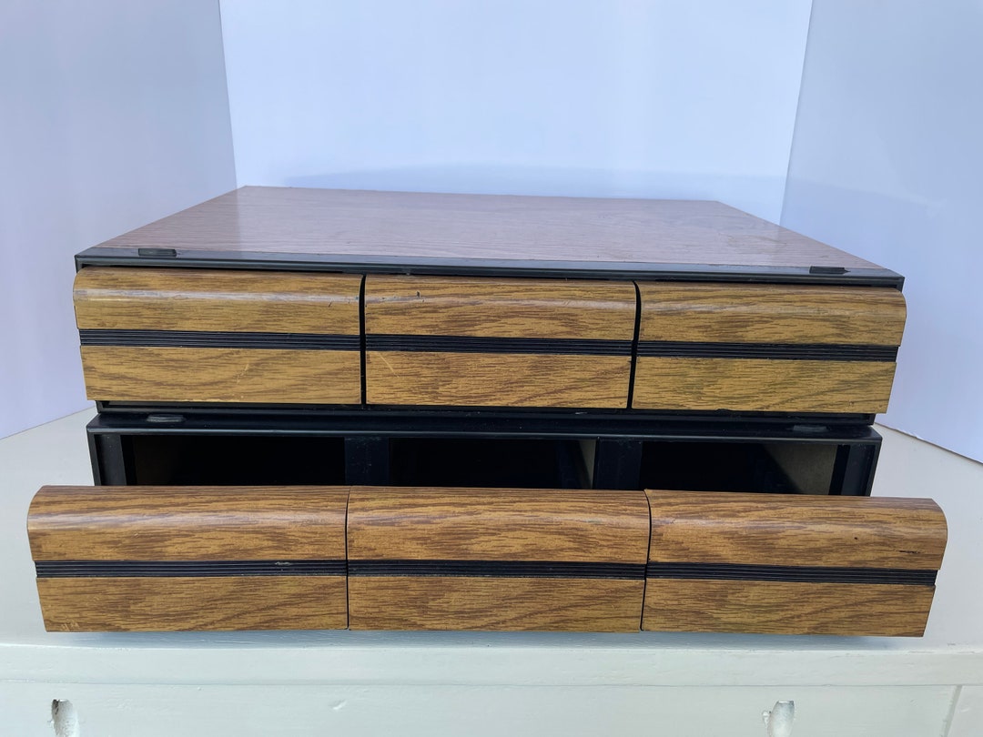 Vintage Wood Grain Plastic Cassette Tape Storage Case Holder Set of 2 ...