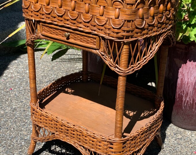 Heywood Wakefield Wicker Sewing Stand Table Chest - Etsy