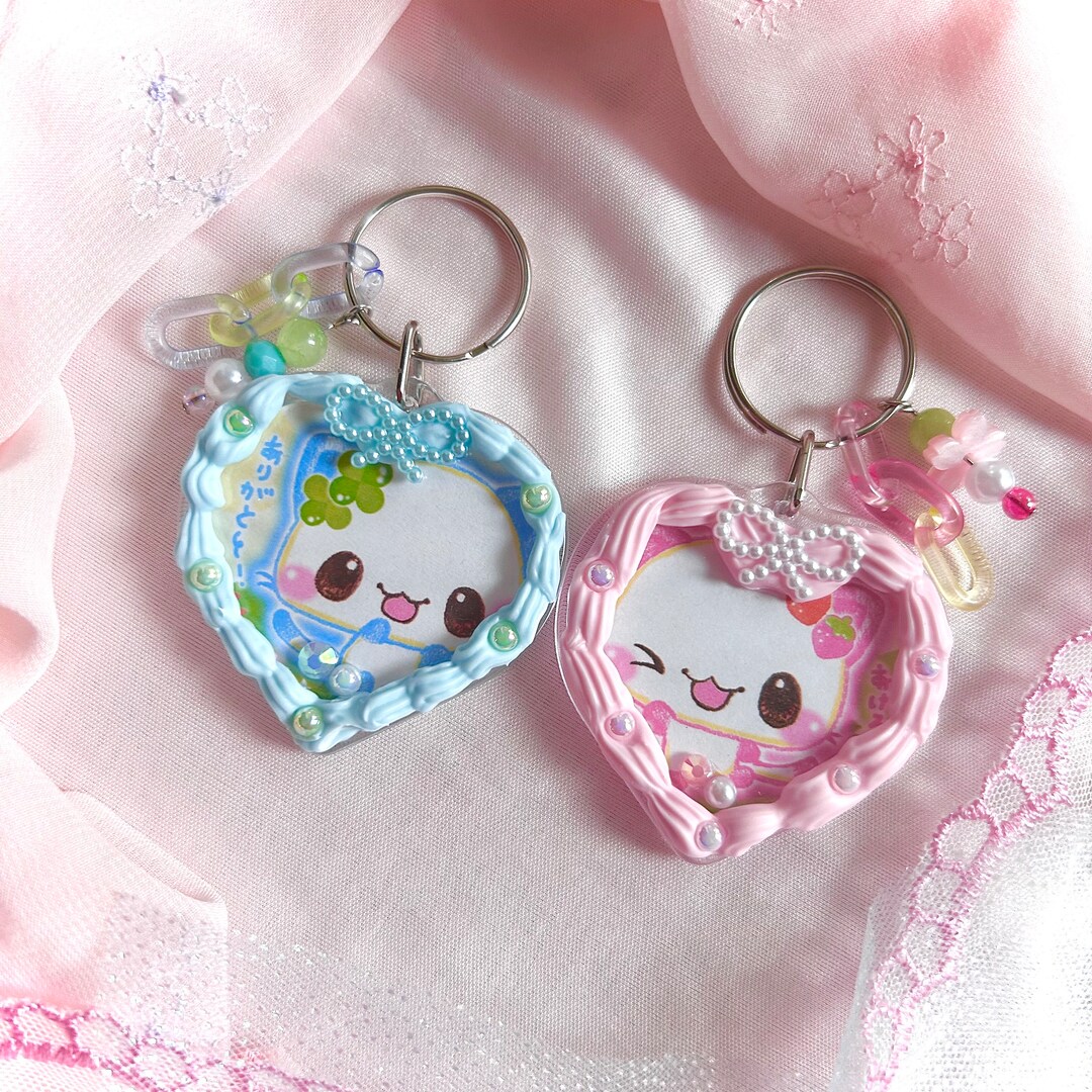 Cute Pink and Blue Kitty Clear Heart Keychain / Charm / Accesssory - Etsy
